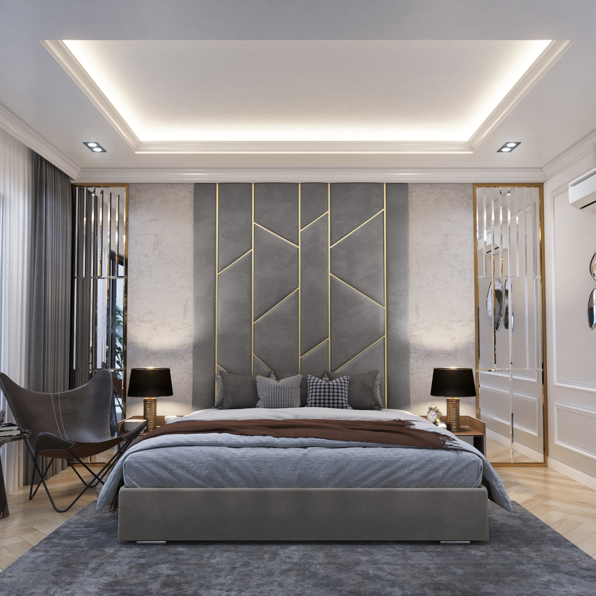 New Chevron Aluminium Gold Strips Design Wall Mounted Fabric Upholster – Chic Concept