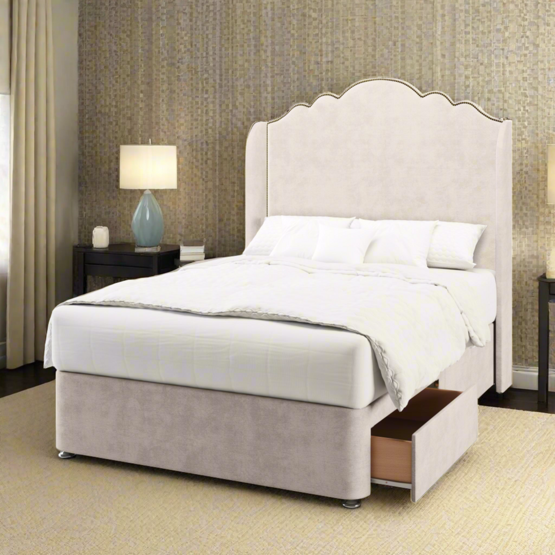 Amelia Top Curve Wing Bespoke Headboard Divan Base Storage Bed with Ma ...