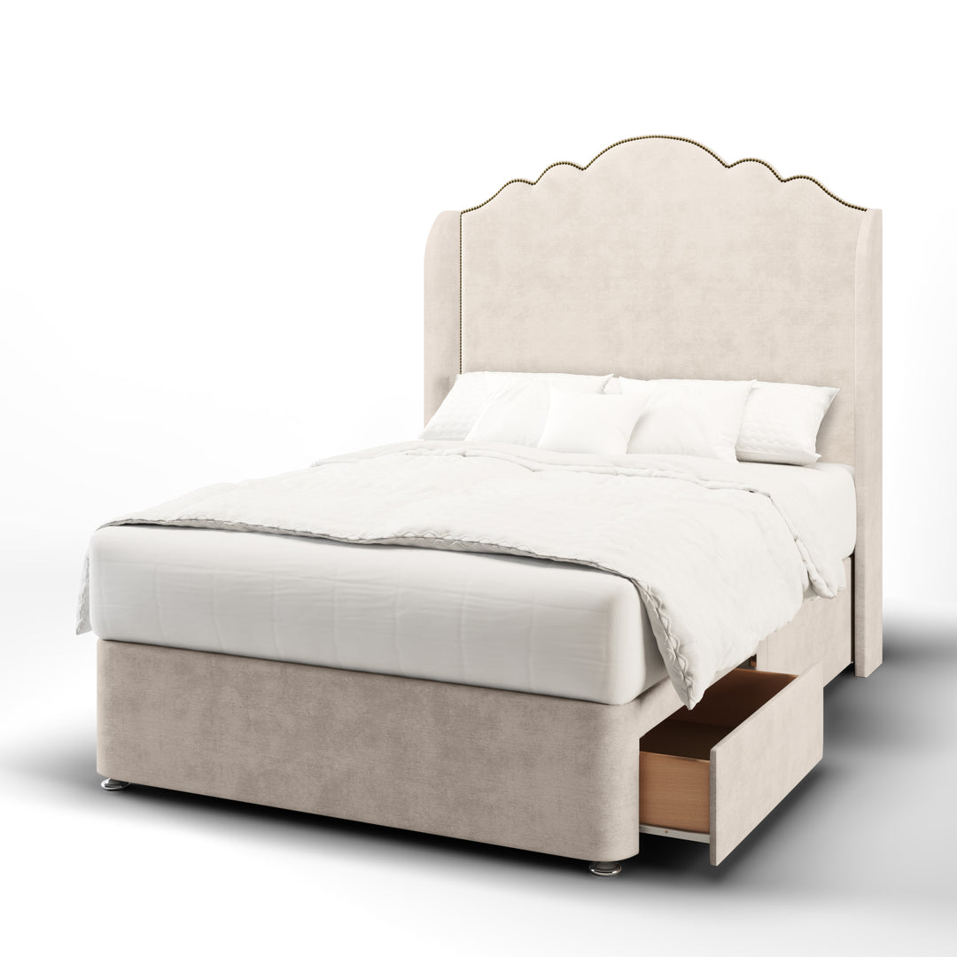 Amelia Top Curve Wing Bespoke Headboard Divan Base Storage Bed with Ma ...