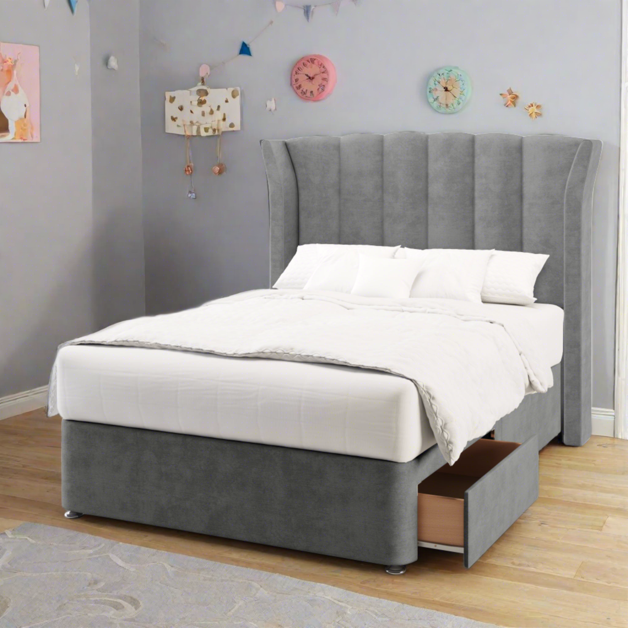Arabella Curved Outward Wing Vertical Panels Headboard Kids Divan Bed ...