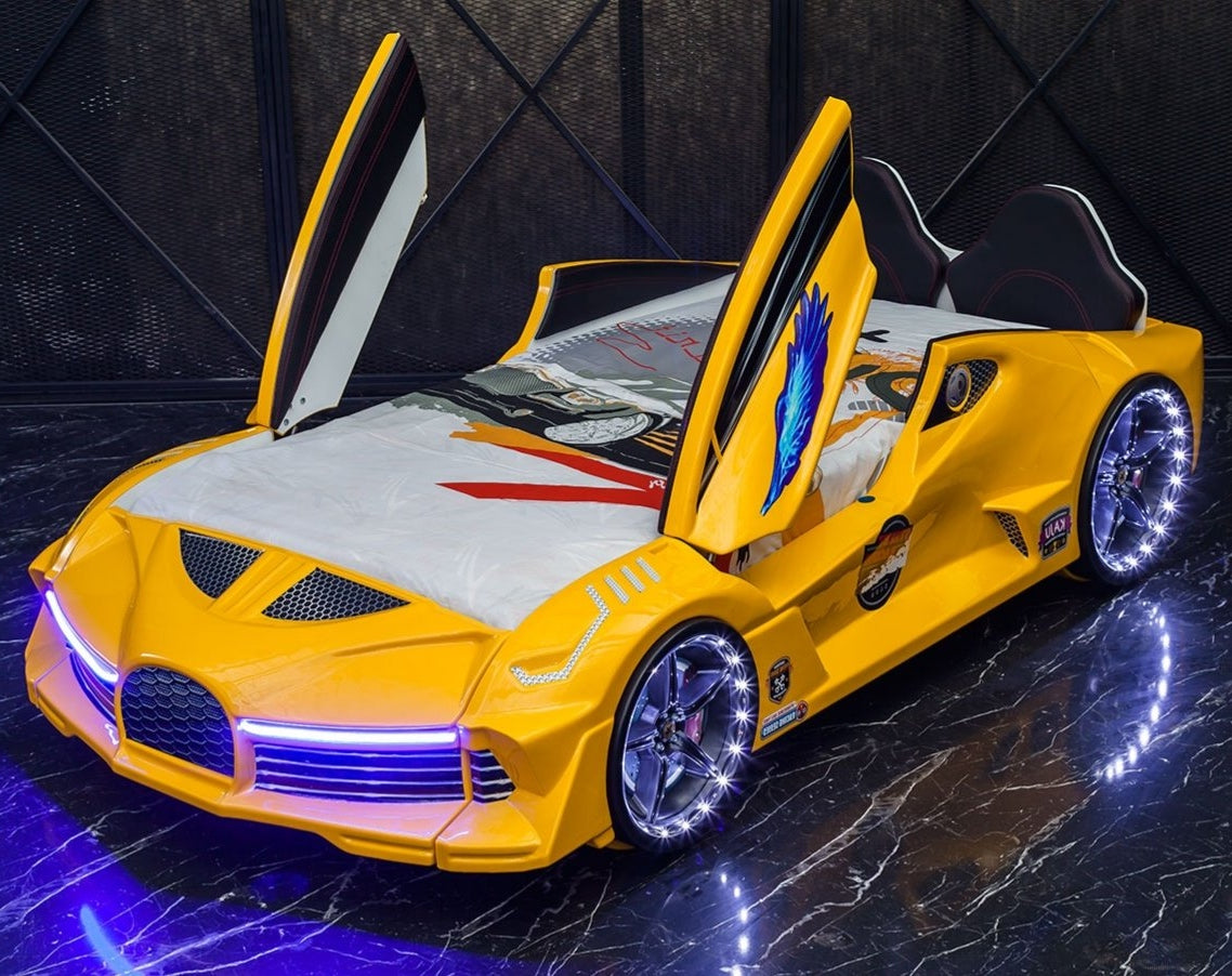 Aventa Children s Novelty Kids Yellow Racing Car Bed 3FT Single Chic Concept