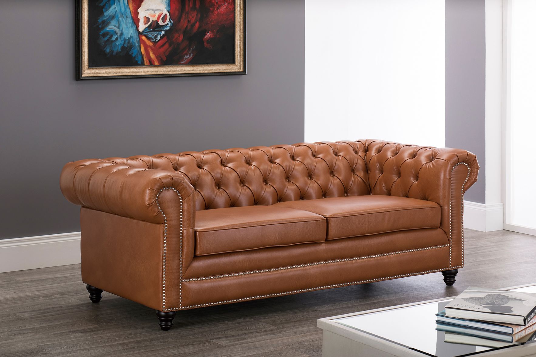 Faux leather chesterfield sofa store