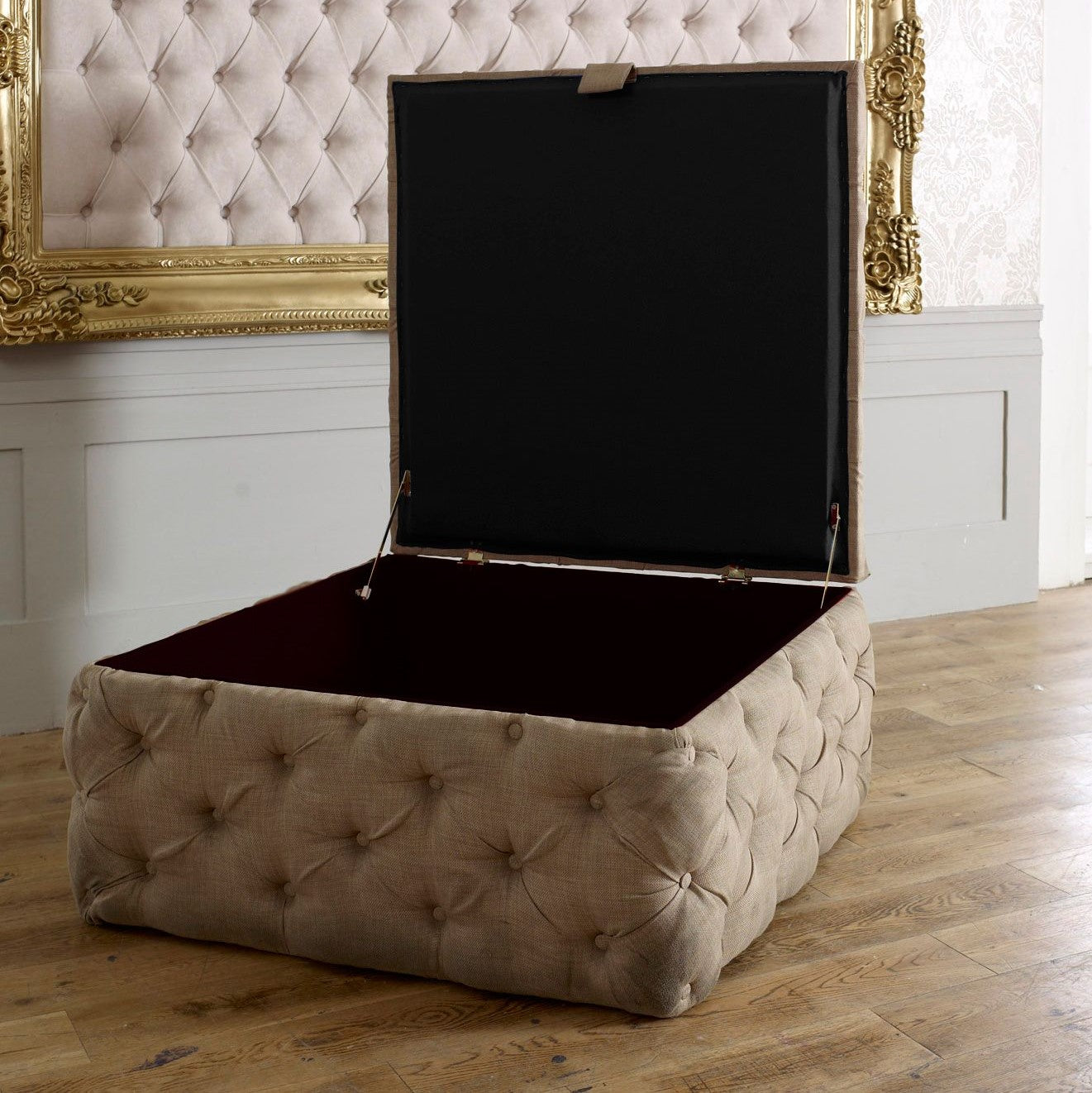 Small Square Chesterfield Buttoned Fabric Upholstered Fixed Bench St Chic Concept