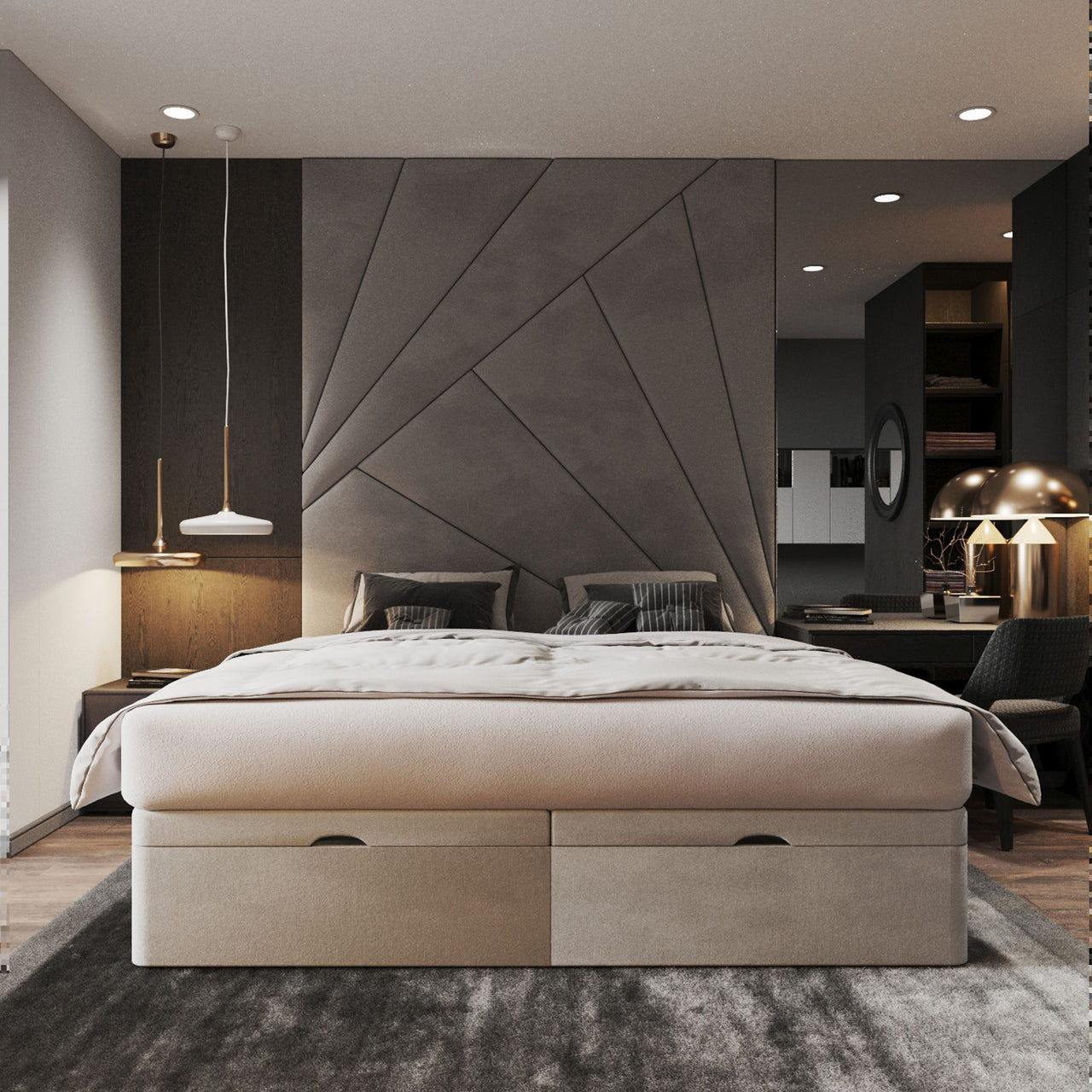 New Multi Diagonal Panels Bespoke Wall Mounted Headboard Fabric Uphols ...